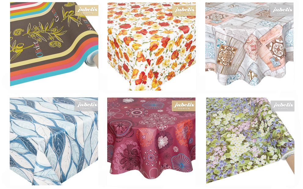 Mit Motiven verzierte Tischdecken sowie Tischsets und Tischläufer ...